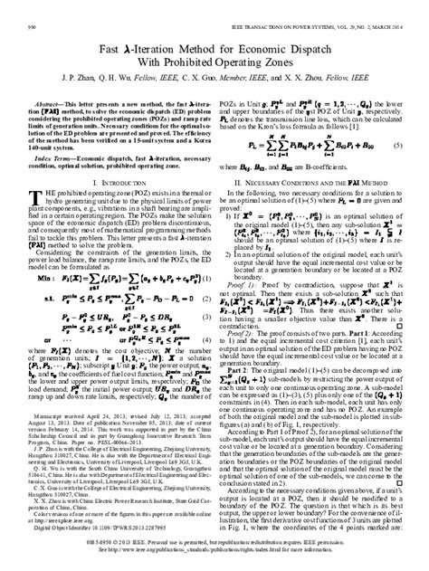 Pdf Fast Iteration Method For Economic Dispatch With Prohibited Operating Zones