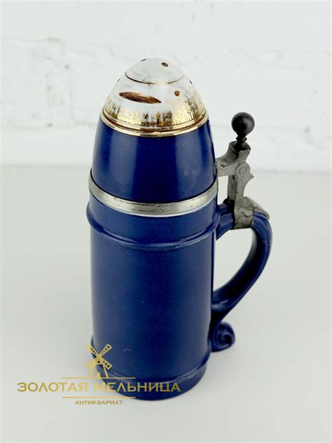 Старинная керамическая пивная кружка с крышкой Шрапнельный снаряд Великая война Германия в