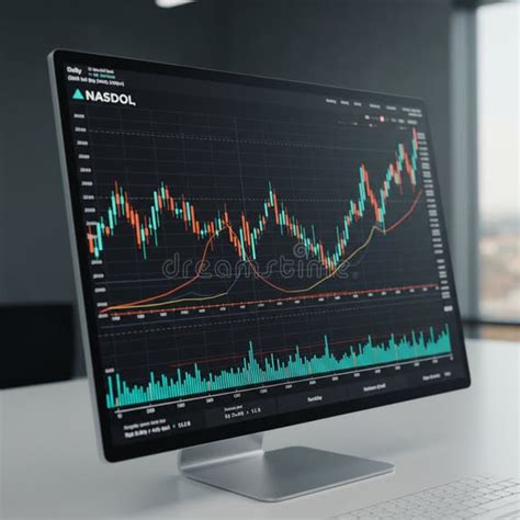 A Computer Monitor Displays A Financial Chart With Fluctuating Graph Lines In A Trading Stock