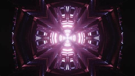 3d Rendering Of Futuristic Neon Pink And Purple Fractal Cross Shaped Particles In Dark Stock
