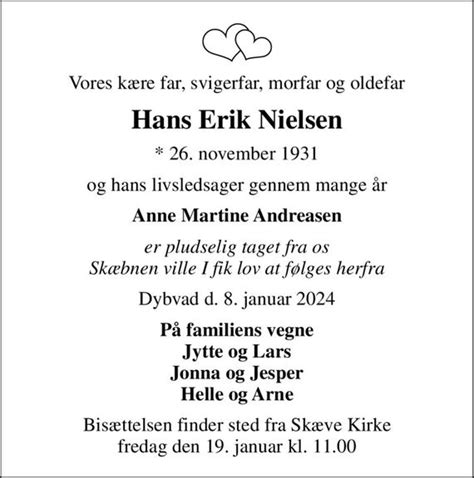 Hans Erik Nielsen Dødsannoncer I Danmark