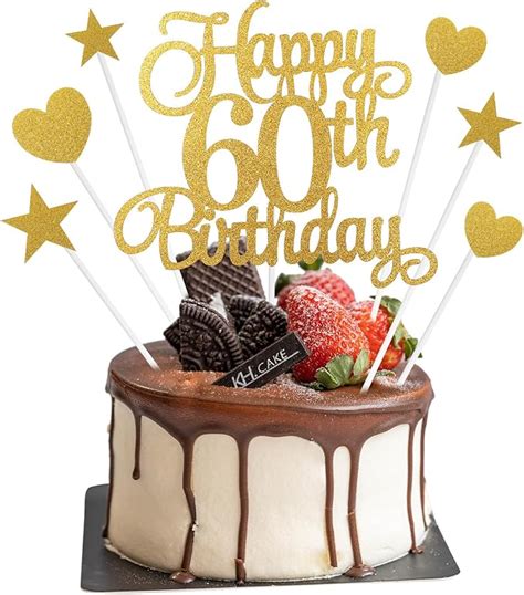 Happy 60th Birthday Cake Topper Gold Glitter 60th Birthday