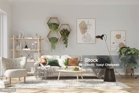 흰 벽 배경에 육각형 선반이 있는 홈 인테리어 3d 렌더링 0명에 대한 스톡 사진 및 기타 이미지 0명 3차원 형태 가구