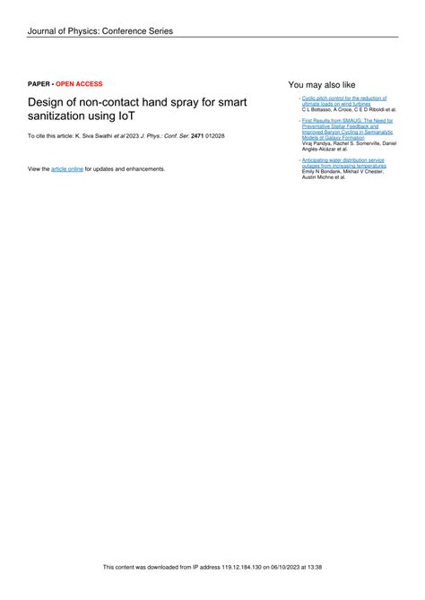Pdf Design Of Non Contact Hand Spray For Smart Sanitization Using Iot