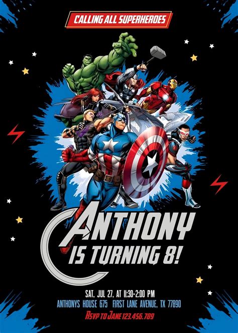 Avengers Marvel Superhero Customizable Invitation Template Share Or