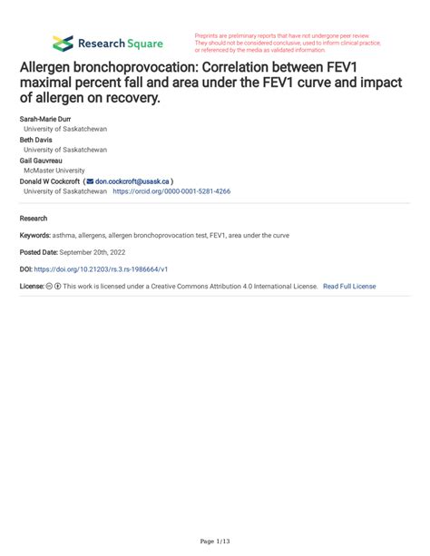 Pdf Allergen Bronchoprovocation Correlation Between Fev1 Maximal Percent Fall And Area Under