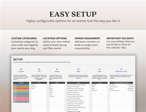Events Template Excel Schedule Calendar Events Planner Tracker Events