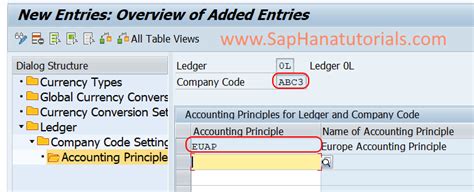 Assign Accounting Principle To Company Code In Sap Hana Finscledger