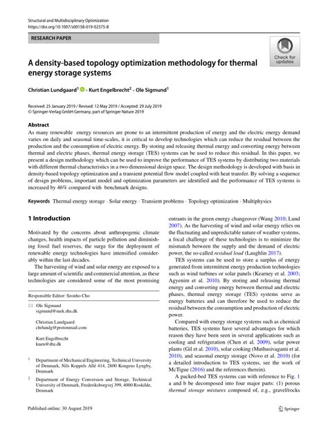 PDF A Density Based Topology Optimization Methodology For Thermal Energy Storage Systems