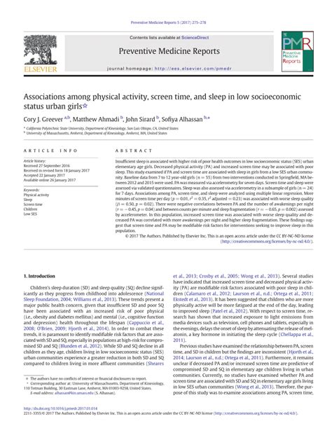 Pdf Associations Among Physical Activity Screen Time And Sleep In Low Socioeconomic Status
