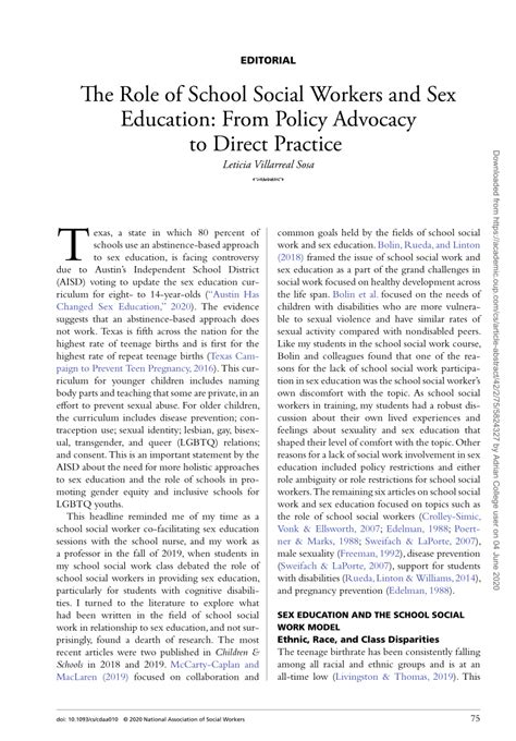 Pdf The Role Of School Social Workers And Sex Education From Policy Advocacy To Direct Practice