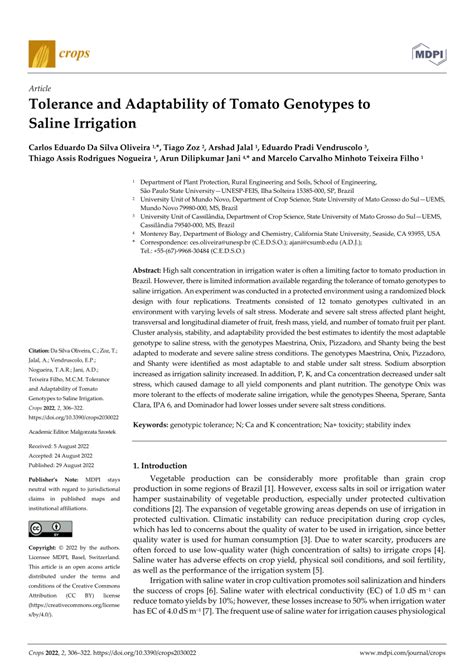 Pdf Tolerance And Adaptability Of Tomato Genotypes To Saline Irrigation
