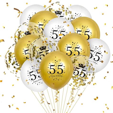 55th Birthday Balloons 15pcs White Gold Happy 55th Birthday Balloons