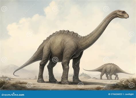 A Diplodocus Mesmerizing Onlookers With Its Long Whiplike Tail Stock