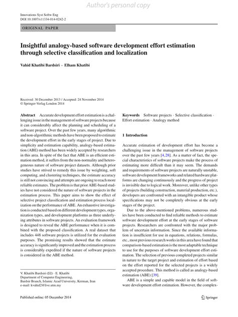 Pdf Insightful Analogy Based Software Development Effort Estimation