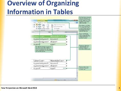 Inserting Tables Microsoft Office 2010 Overview of Organizing