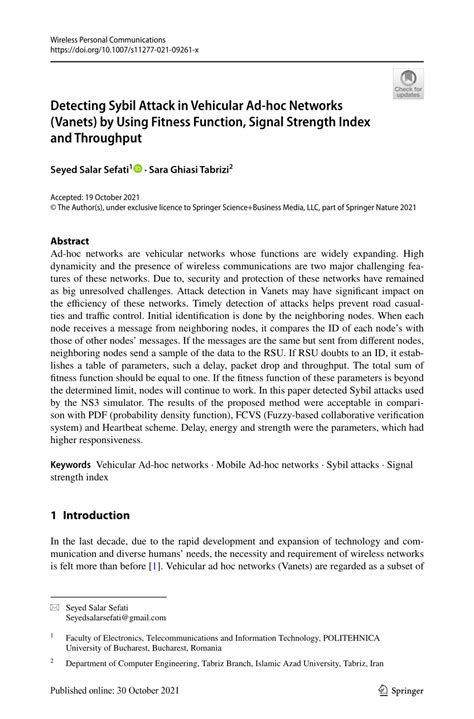 Pdf Detecting Sybil Attack In Vehicular Ad Hoc Networks Vanets By