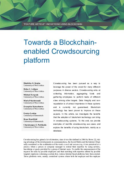 Pdf Toward A Blockchain Enabled Crowdsourcing Platform
