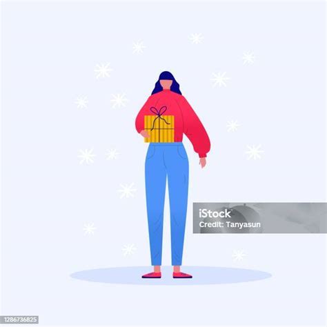 메리 크리스마스 인사말 카드 템플릿 여성과 함께 걷고 들고 선물 상자 선물 상자 제마스 윈터 포스터 배너 초대장 12월에 대한