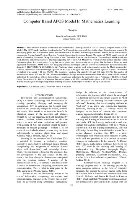 Pdf Computer Based Apos Model In Mathematics Learning