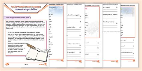 Grade 9 English Home Language Unseen Poetry Activities