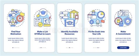 Adopting Lifelong Learning Onboarding Mobile App Screen Stock Vector