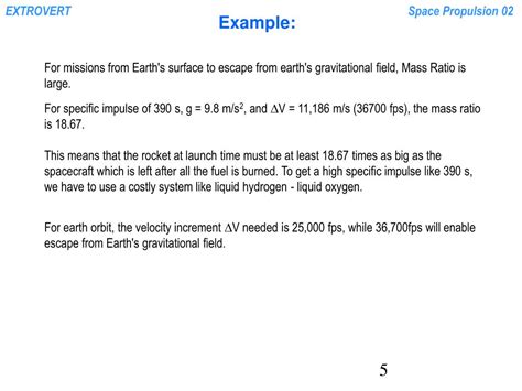 ppt thrust rocket equation specific impulse mass ratio powerpoint