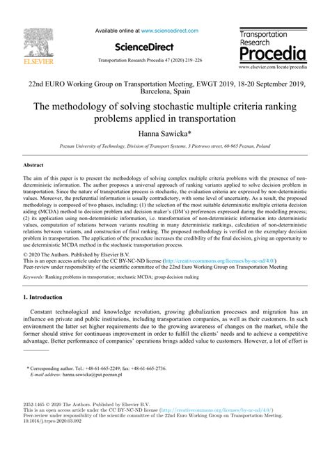 Pdf The Methodology Of Solving Stochastic Multiple Criteria Ranking