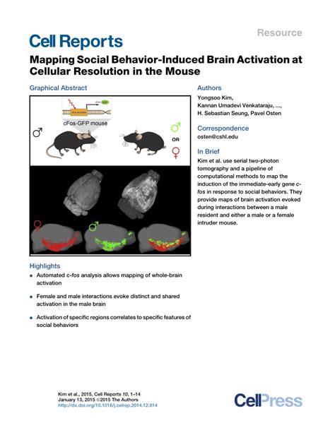 Pdf Mapping Social Behavior Induced Brain Activation At Cellular Resolution In The Mouse