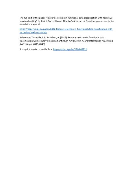 Pdf Feature Selection In Functional Data Classification With