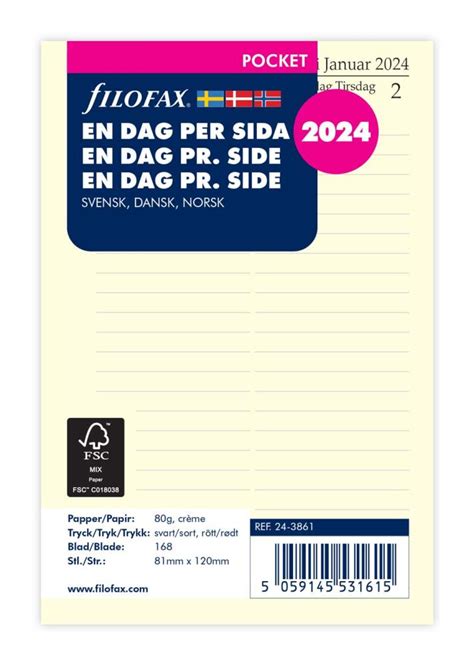 Filofax Dagbok Pocket Dag Sida 2024
