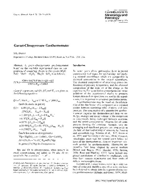 Pdf Garnet Clinopyroxene Geothermometer