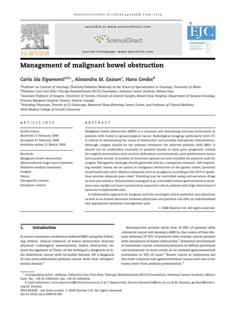 Management Of Malignant Bowel Obstruction Pdf Morphine Opioid