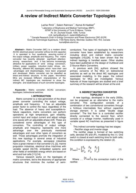 Pdf A Review Of Indirect Matrix Converter Topologies