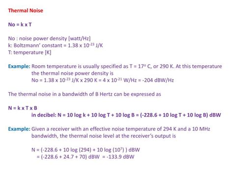 Ppt Thermal Noise No K X T No Noise Power Density Watthz