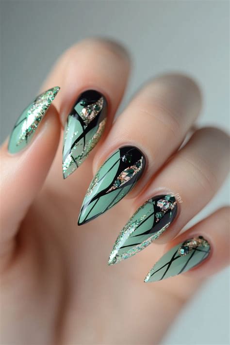 Mesmerizing Sage Green And Glitter Nail Designs That Will Make Everyone