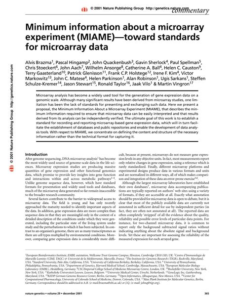 Pdf Brazma A Et Al Minimum Information About A Microarray