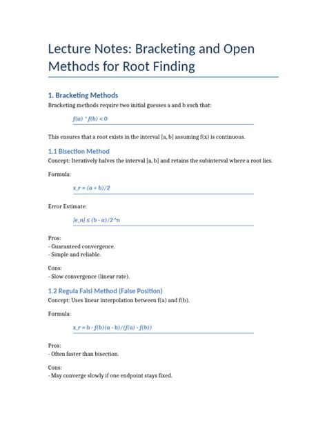 Bracketing And Open Methods Lecture Notes Pdf Numbers Theoretical Computer Science