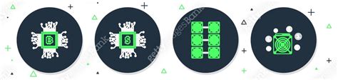set line cpu mining farm mining processor and asic miner icon vector