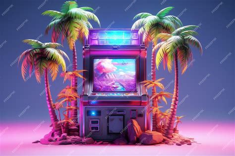 Premium Ai Image Arcade Machine Old Video Game With Landscape In The Background 16 Bits
