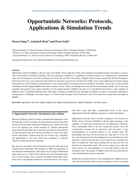 Pdf Opportunistic Networks Protocols Applications And Simulation Trends