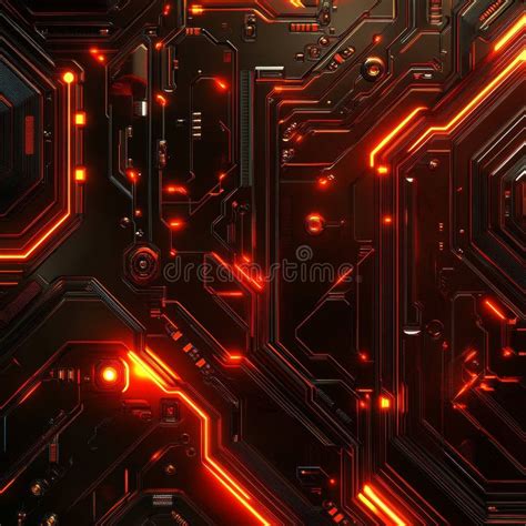 Futuristic Circuit Board With Glowing Red Lines And Intricate Details Stock Image Image Of