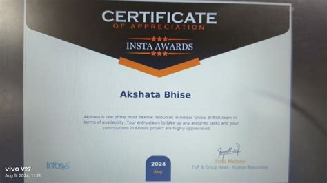Akshata Bhise On Linkedin Infosys Infosys Instaawards Navigateyournext Achievement Sap