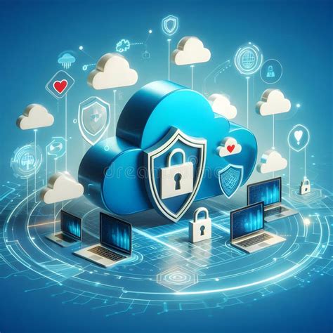 Photo Realistic As Cloud Computing Security With Shield And Lock Symbols Concept As Vector Icons
