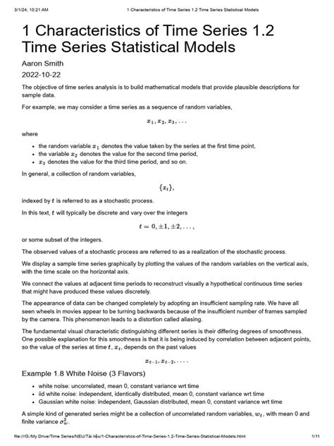 1 Characteristics Of Time Series 12 Time Series Statistical Models