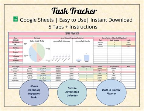 Task Tracker Spreadsheet To Do List Task Tracker Google Sheets Task Planner Planning Template
