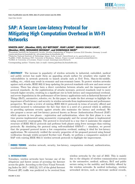Pdf Sap A Secure Low Latency Protocol For Mitigating High Computation Overhead In Wi Fi Networks