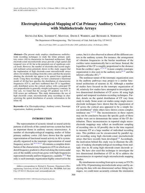 Pdf Electrophysiological Mapping Of Cat Primary Auditory Cortex With