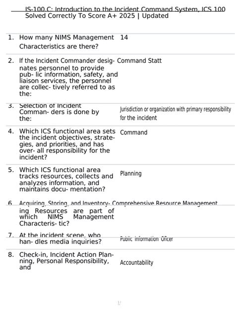 Is 100c Introduction To The Incident Command System Ics 100 Solved