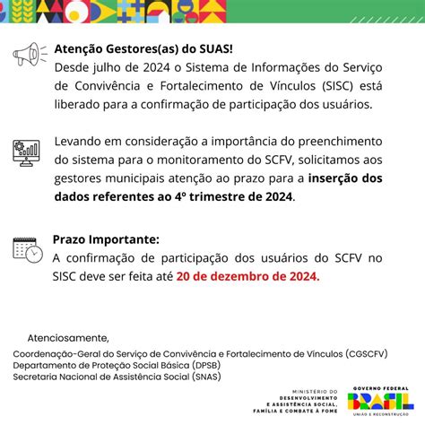 Prazo Importante Scfv No Sisc Blog Rede Suas